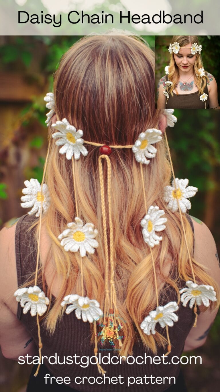 How to Crochet a Daisy Headband: Free Pattern & Groovy - Stardust Gold ...