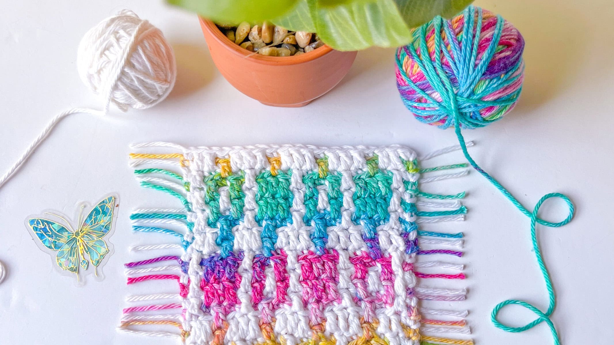 Mid Century Modern Mosaic Crochet Blanket Panel - Stardust Gold Crochet