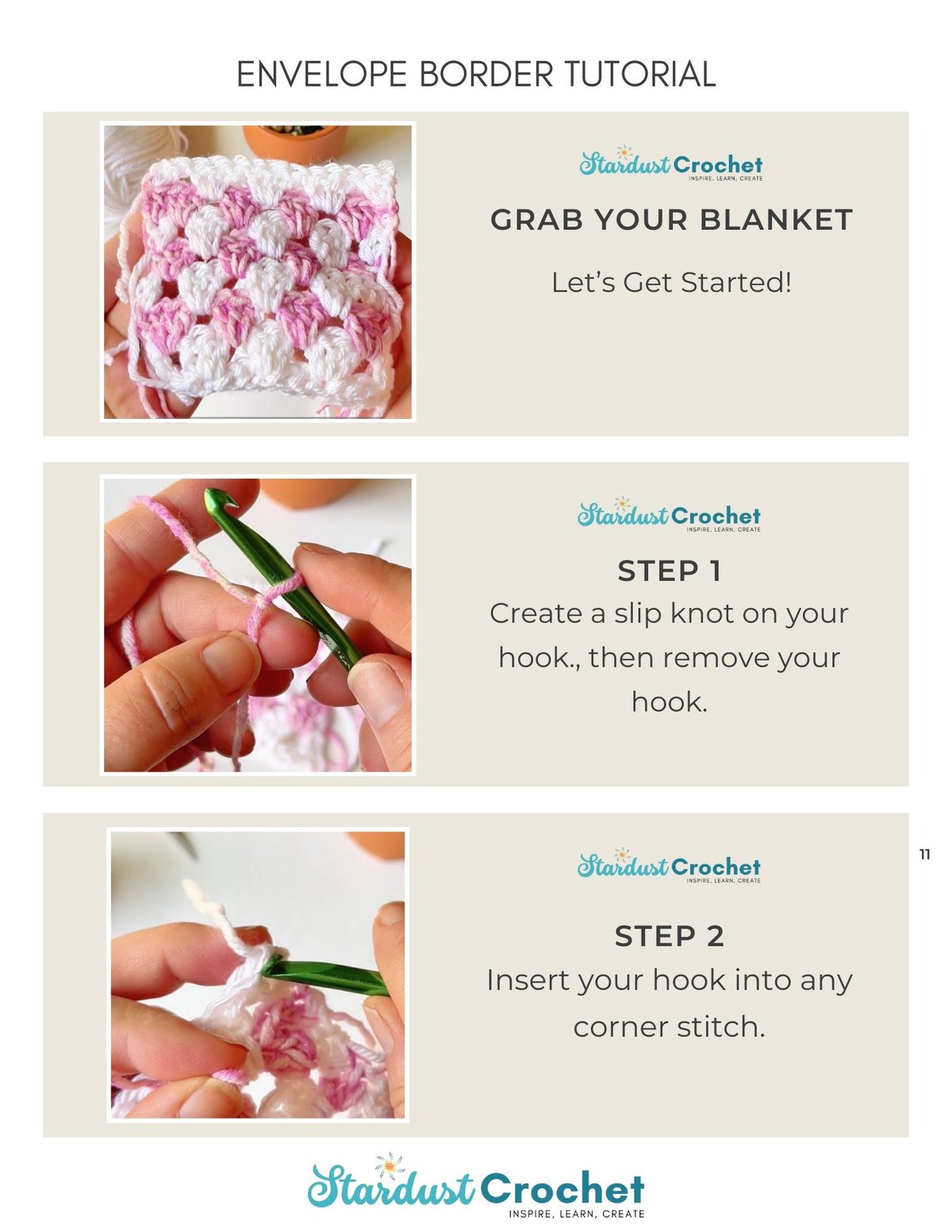 Easy Envelope Border Tutorial for Mosaic Crochet - Stardust Gold Crochet