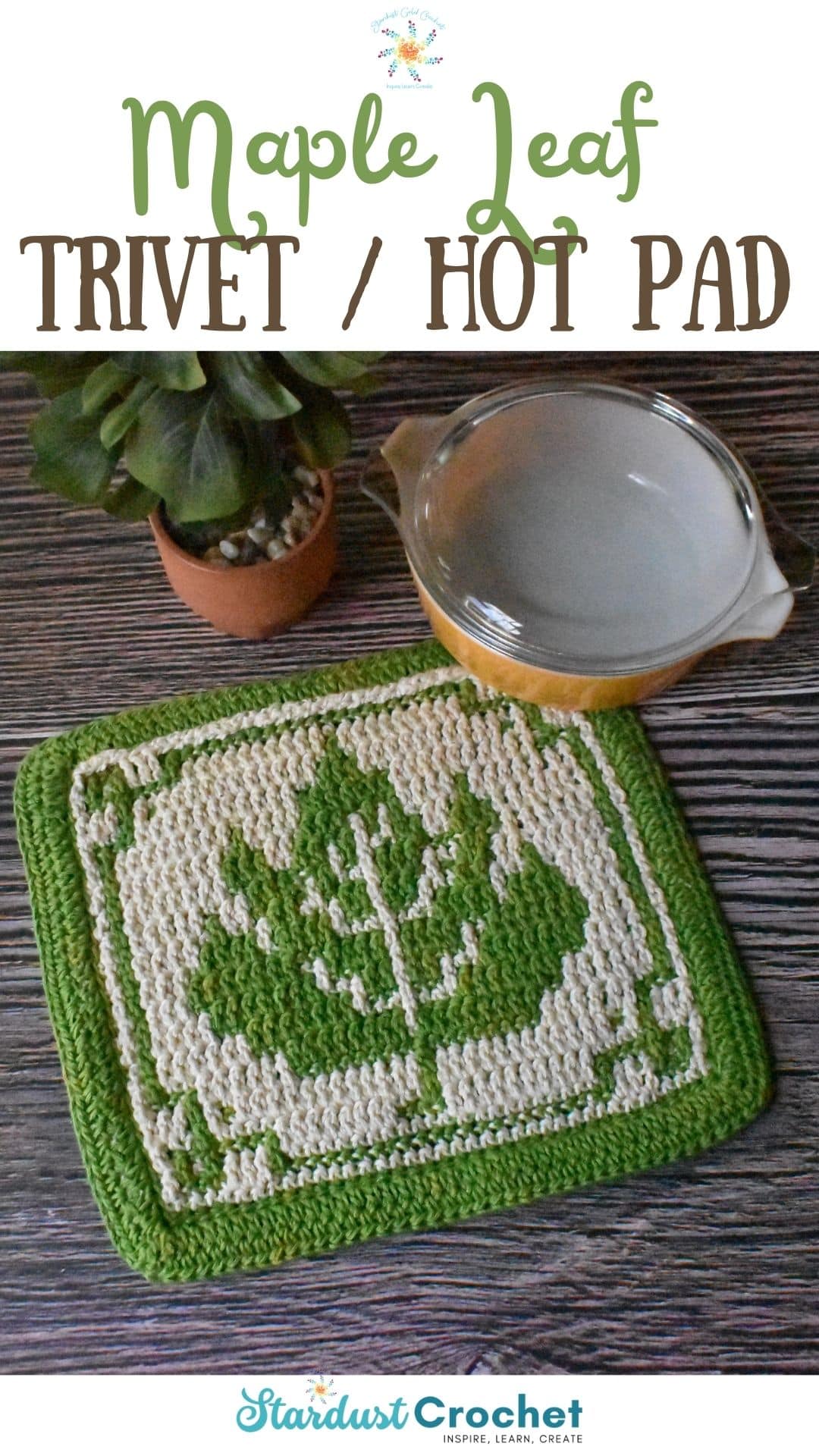 Maple Leaf Mosaic Crochet Trivet - Stardust Gold Crochet